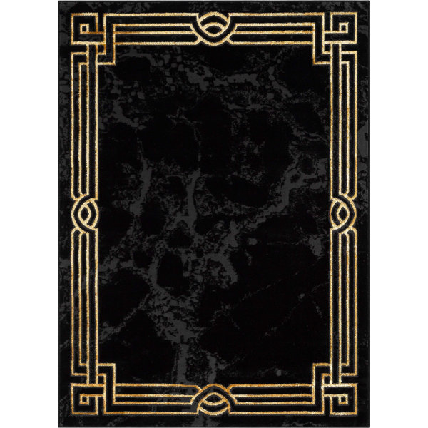 Well Woven FairmontMarble Abstract Black Gold Glam Area Rug for Living ...