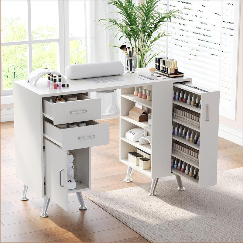 Rebrilliant Manicure Table Nail Desk for Nail Tech with Wrist Rest and ...
