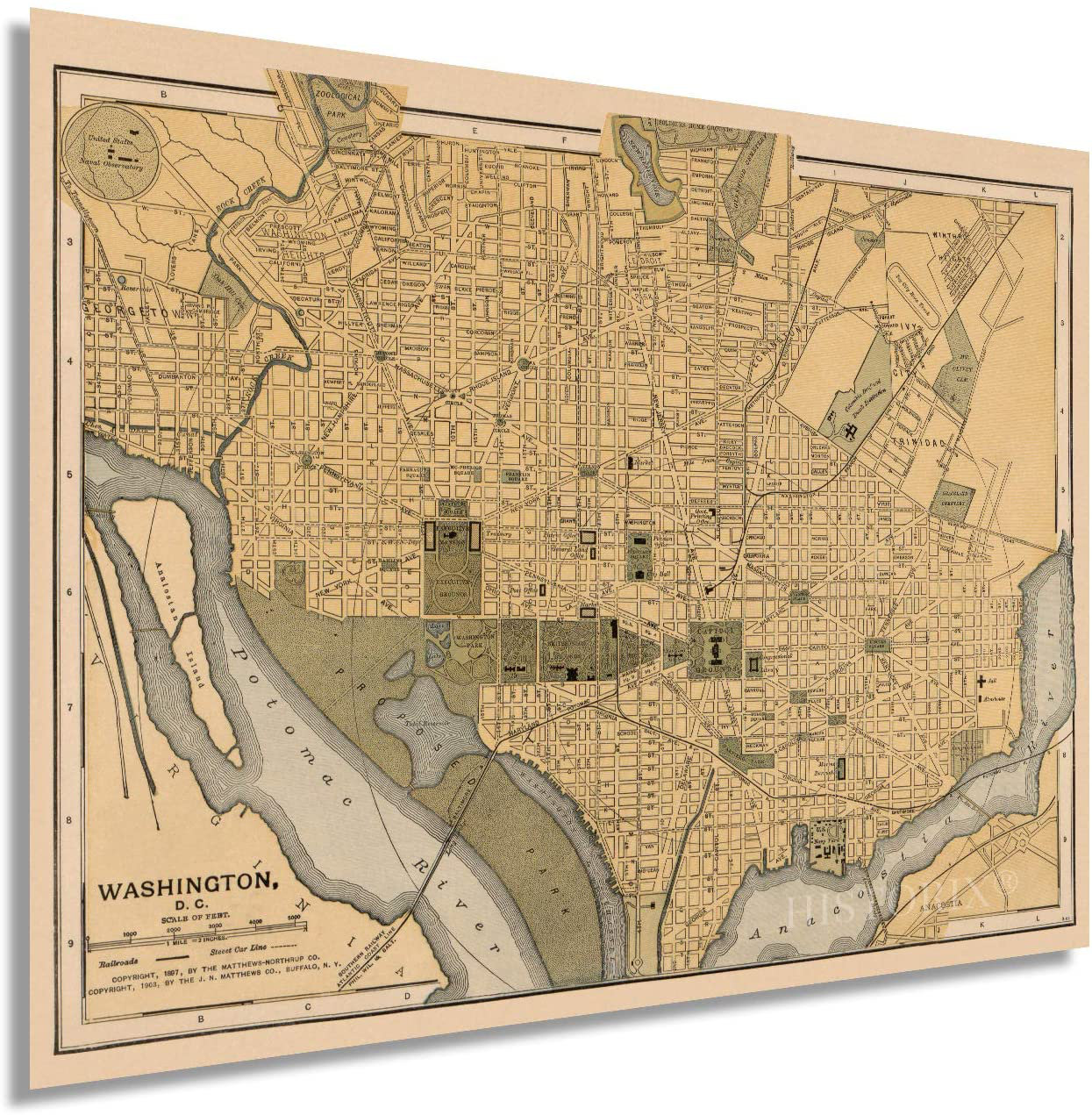 HISTORIC PRINTS 1897 Washington DC Map Poster Wall Art | Wayfair