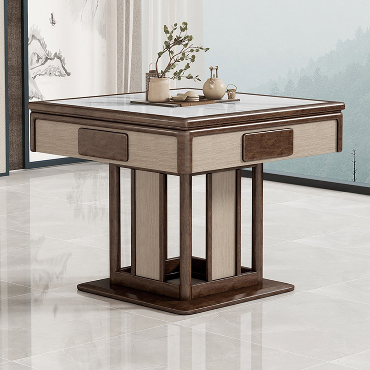 ARTISTIC CONCEPTION Brown Retro Solid Wood Dining Table Integrated With ...