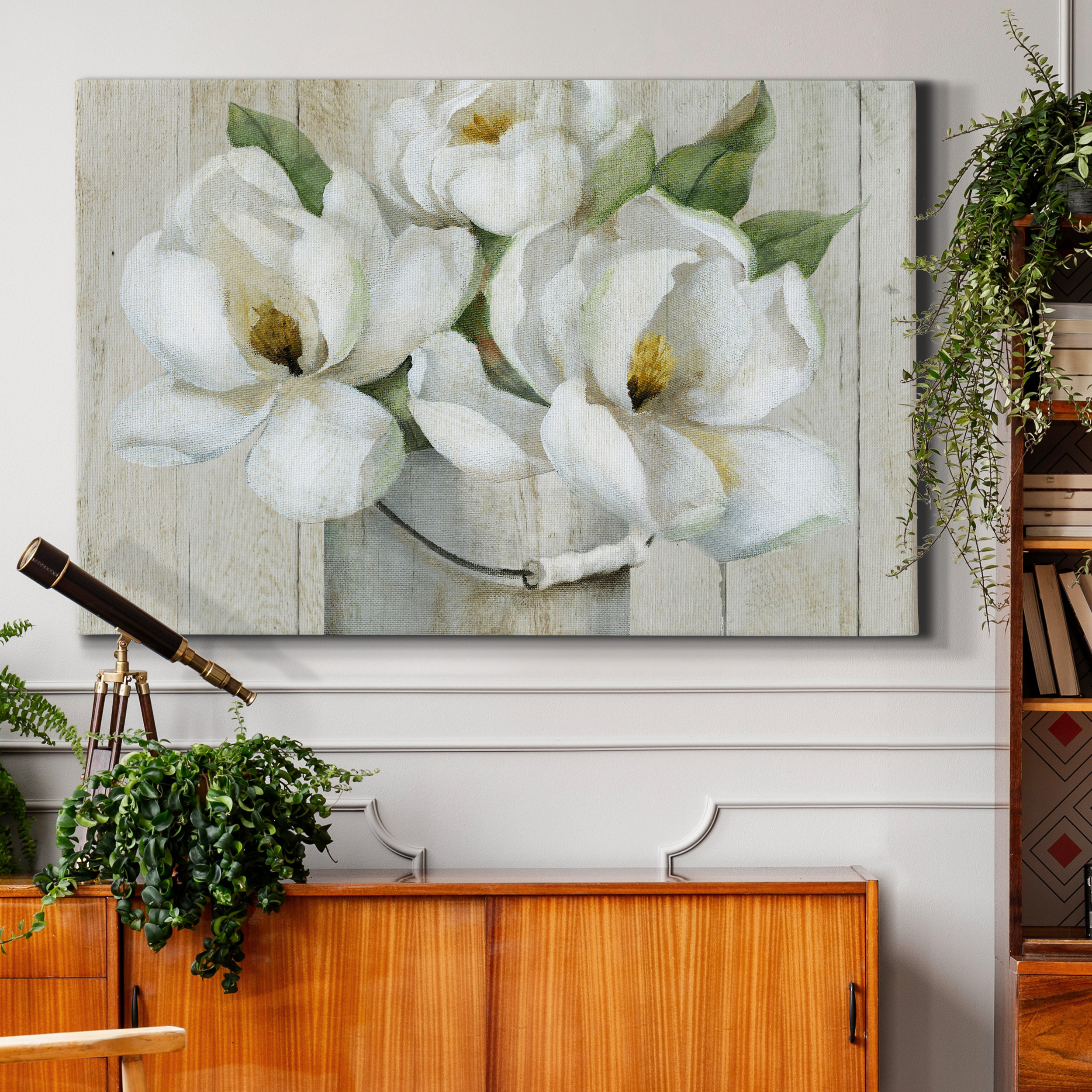 Lark Manor™ Shiplap Magnolias - Wrapped Canvas Painting Print & Reviews ...