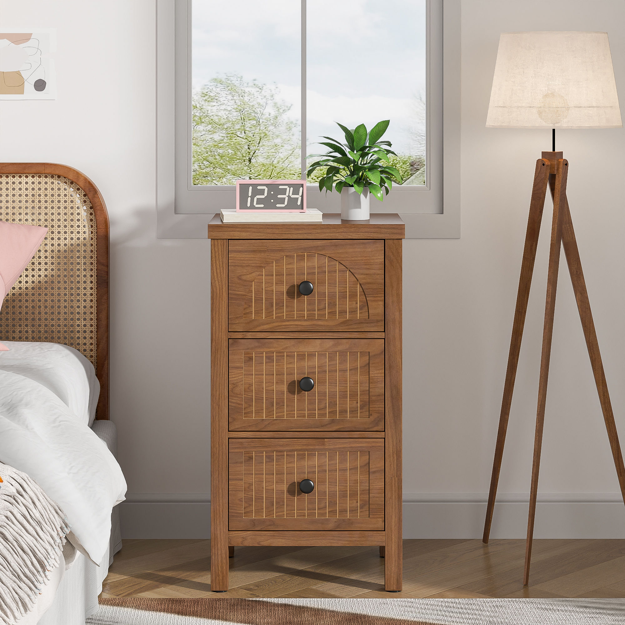 Red Barrel Studio® Nightstand with 3 Drawers, Bedside Table Storage for ...