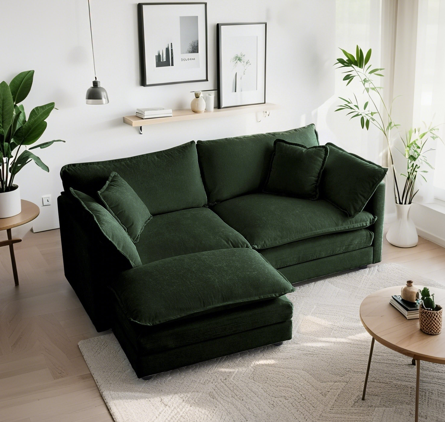 Latitude Run® Green Chenille Two-Seater Sofa With L-Shaped Sectional | Wayfair