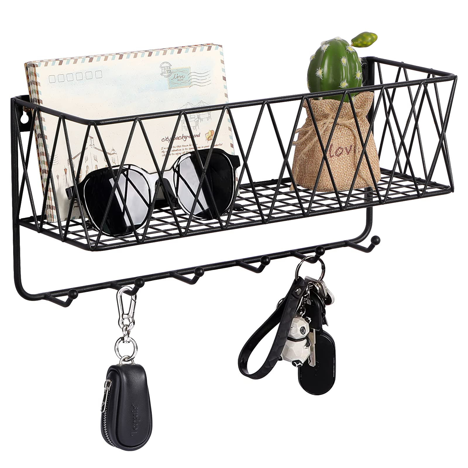 Ebern Designs Entry Mail Rack With Key Hook, Wall Mounted Matte Black ...