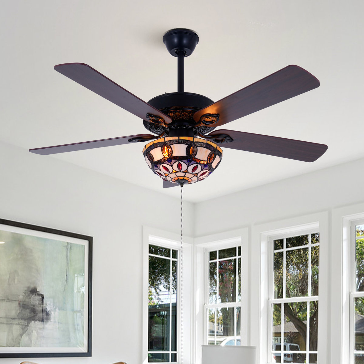 Fleur De Lis Living 5-Blade Remote Controlled Ceiling Fan Tiffany ...
