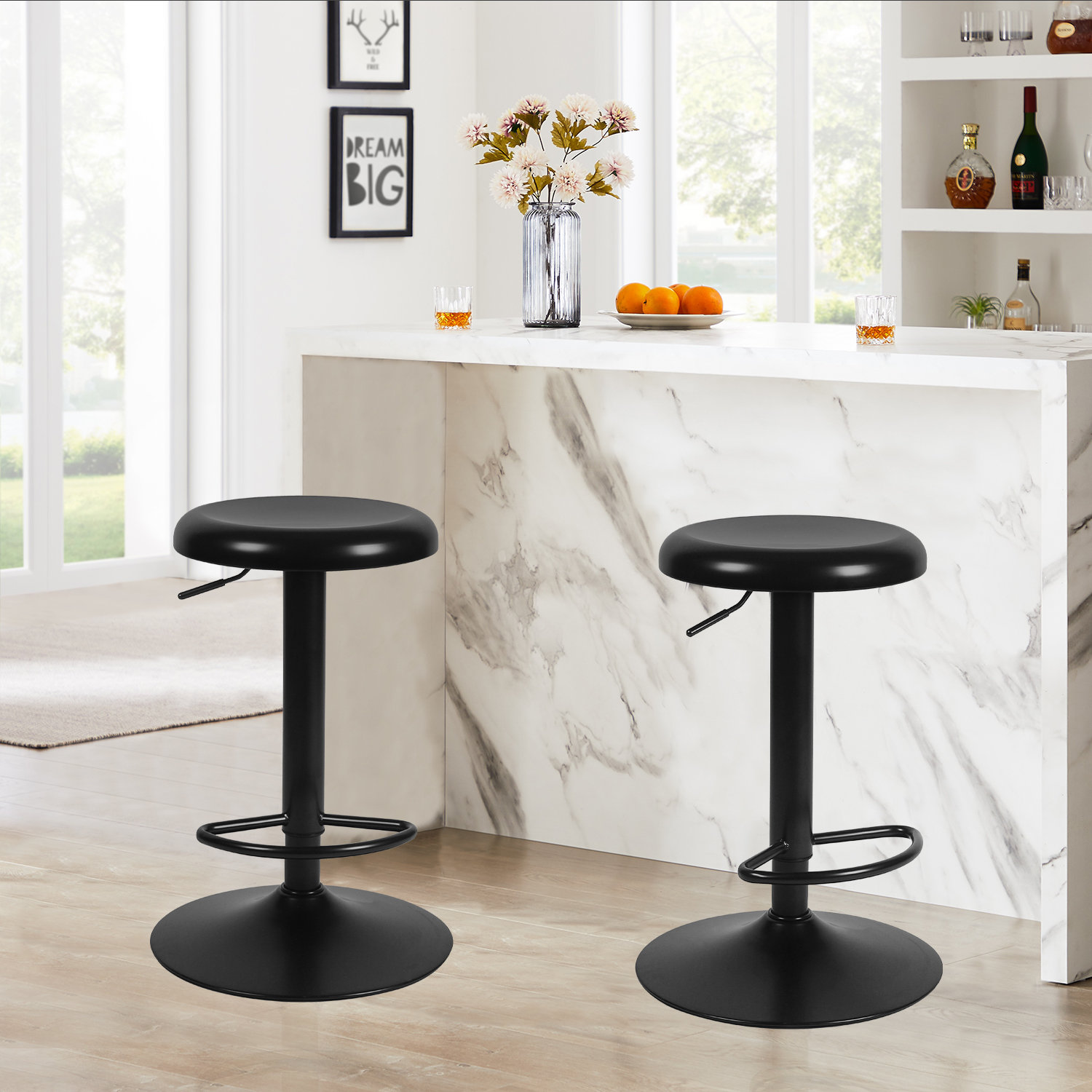 George Oliver Adjustable Bar Stools Set Of 2, Backless Counter Height Bar Stools, Modern Swivel ...