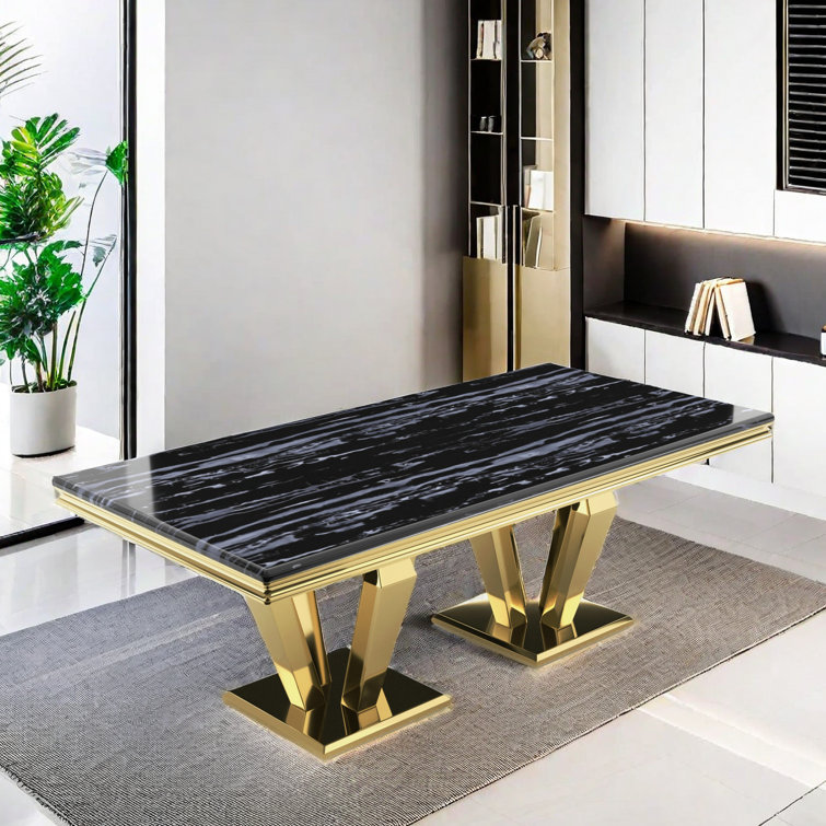 Ivy Bronx Daleia Faux Marble Top Metal Base Dining Table | Wayfair