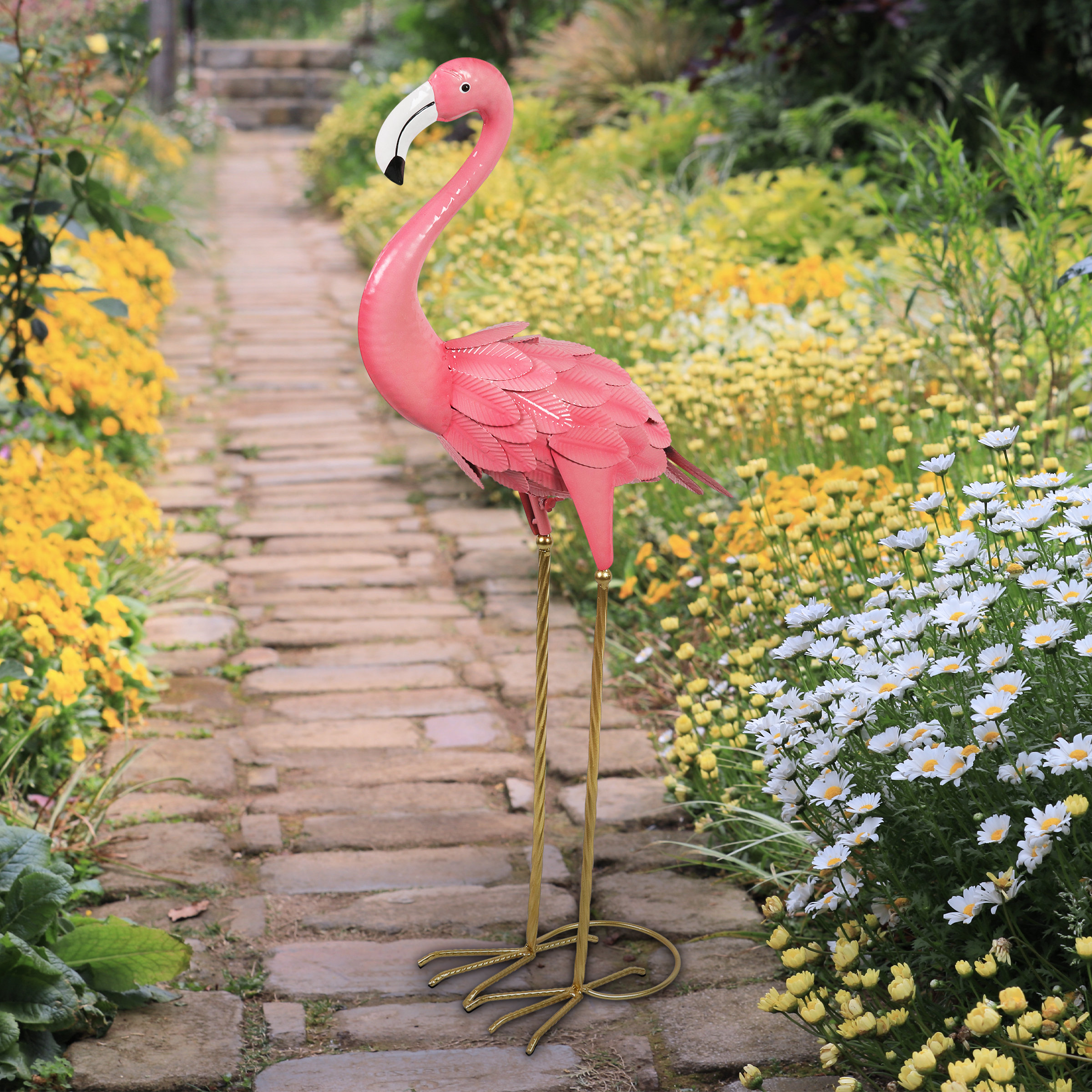 Exhart Hand Painted Metal Garden Flamingo Statue, 30.5 Inches tall ...