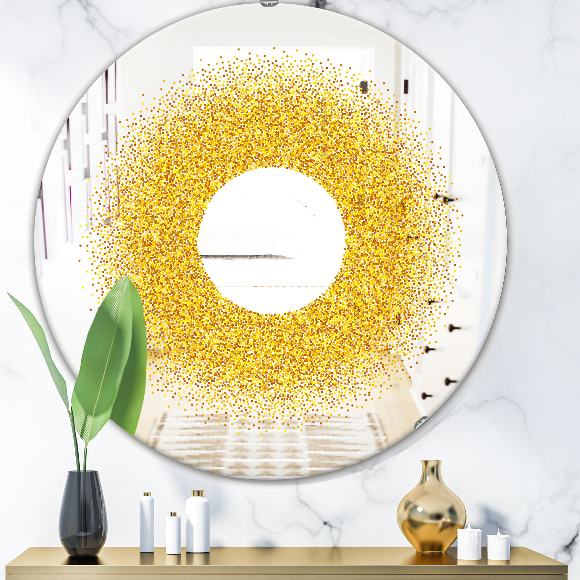 East Urban Home Luxury Glitter Round Glam Wall Mirror | Wayfair