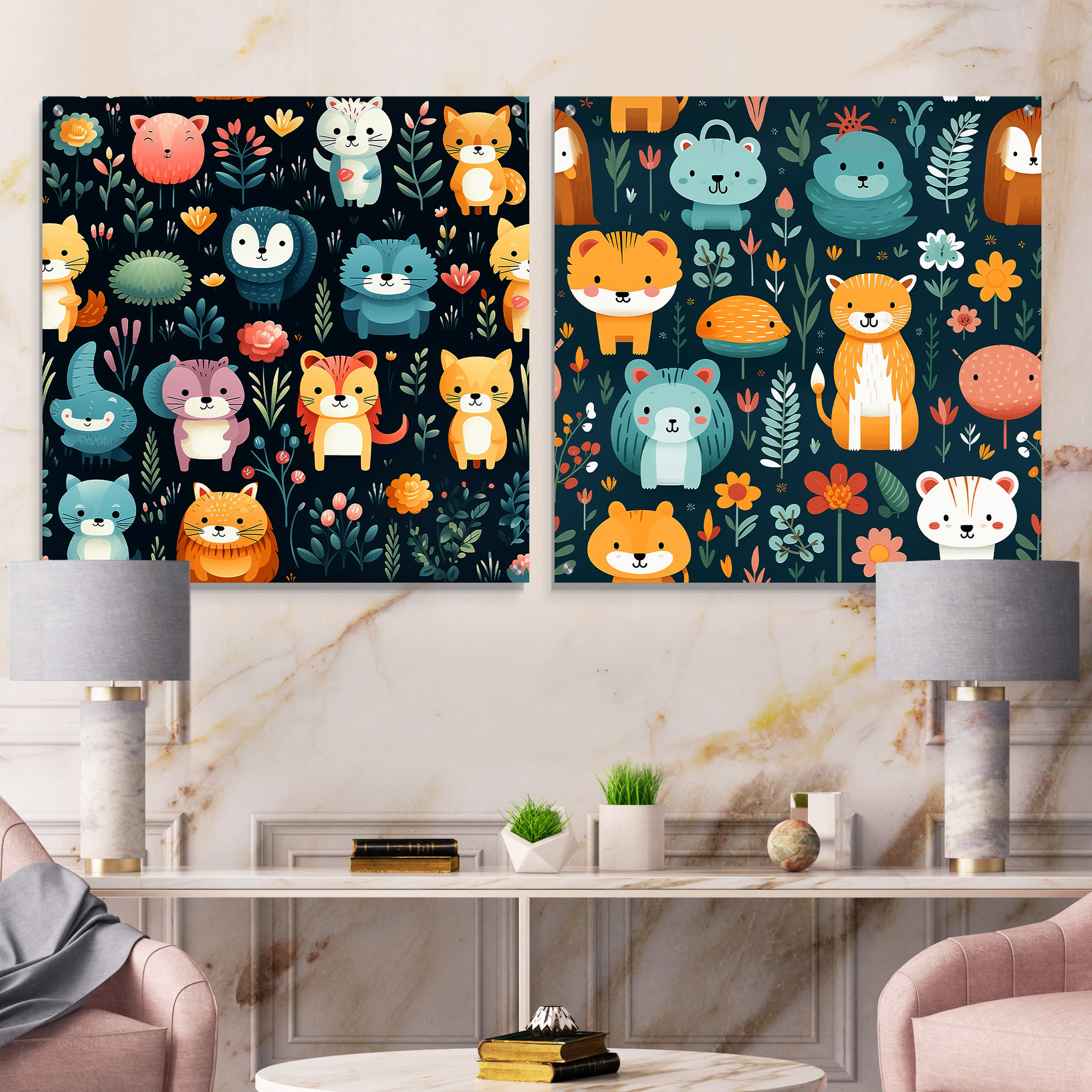 Design Art Nursery Zoo Animals - Animals Acrylic Wall Art Glass Set Of ...