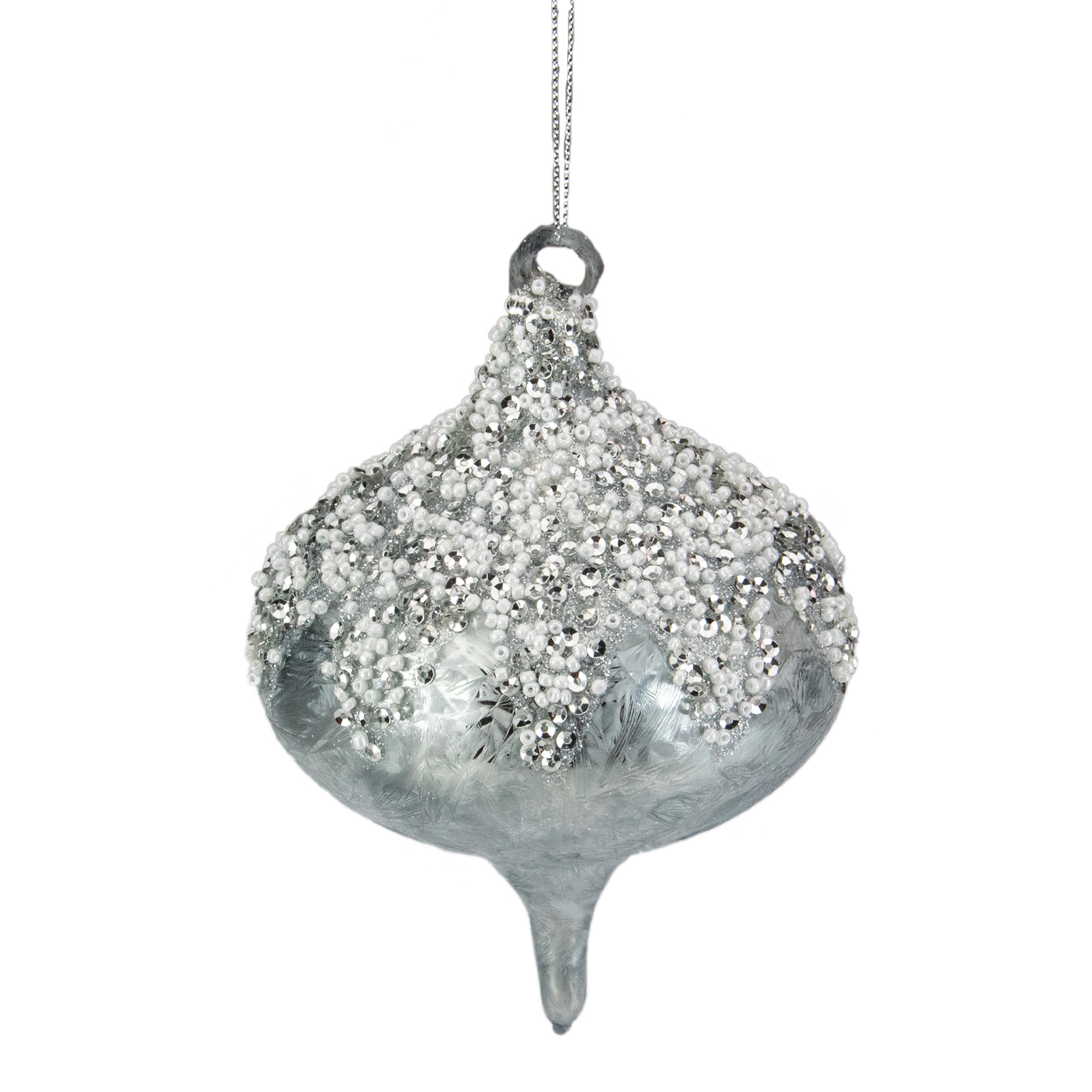 Northlight Seasonal 5.25" Silver Beads and Sequins Glass Onion ...