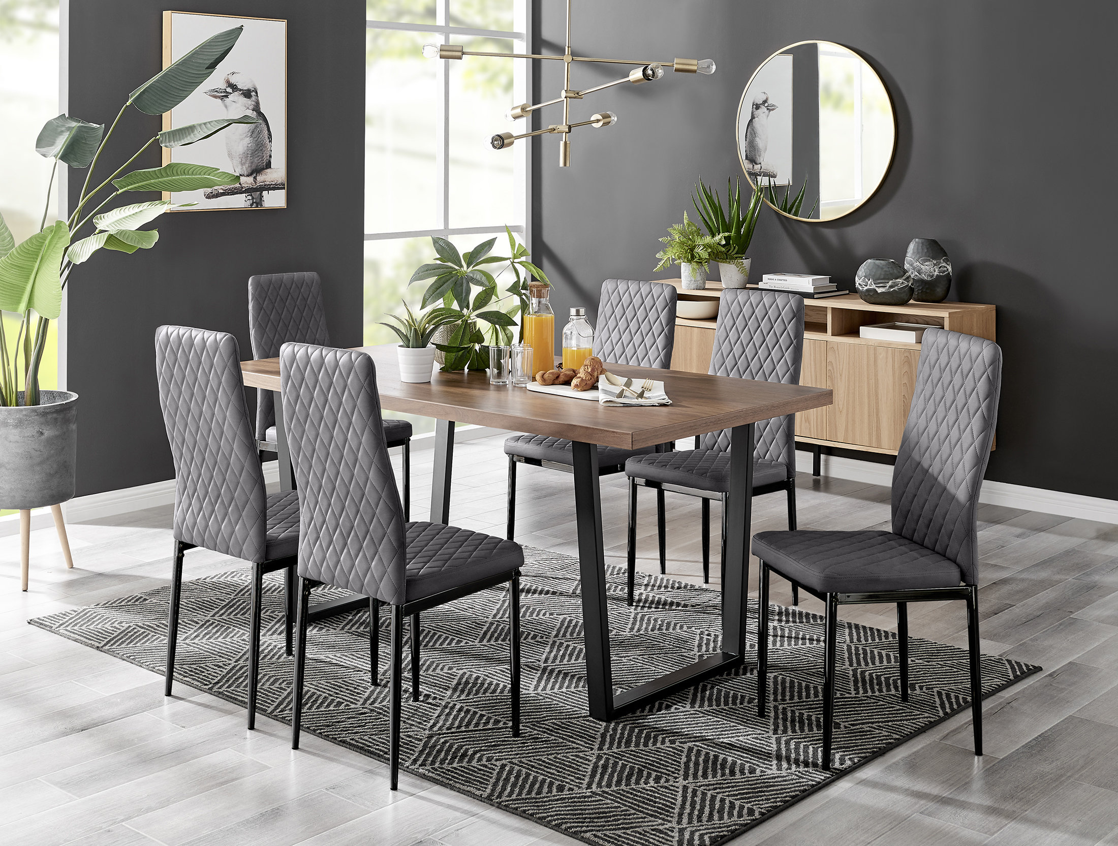 Canora Grey Kylooe Modern Sleigh Style Dining Table Set With 6 Luxury ...