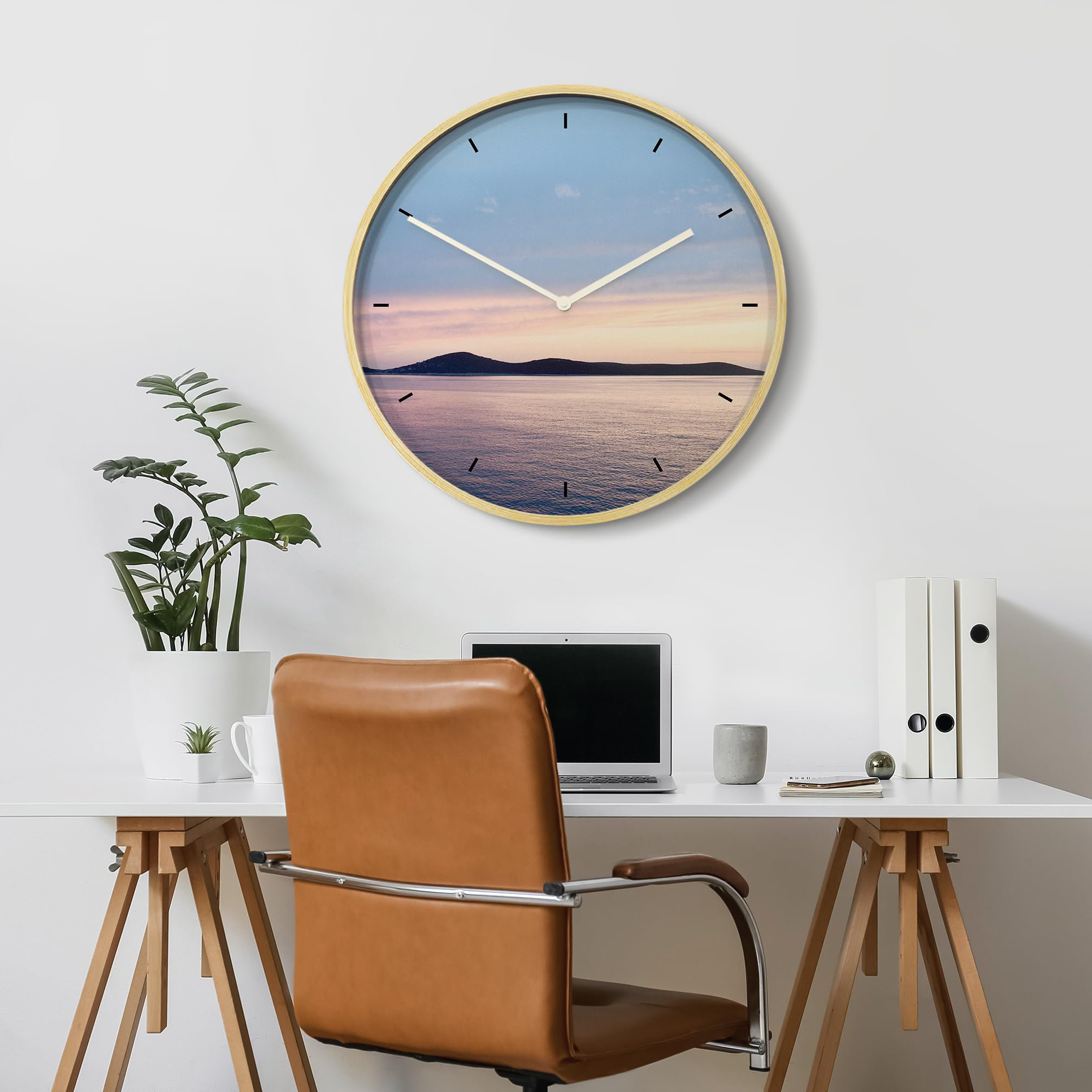 SIGNLEADER Sunset Ocean Clock Decor Wooden Large Wall Clock Living Room ...