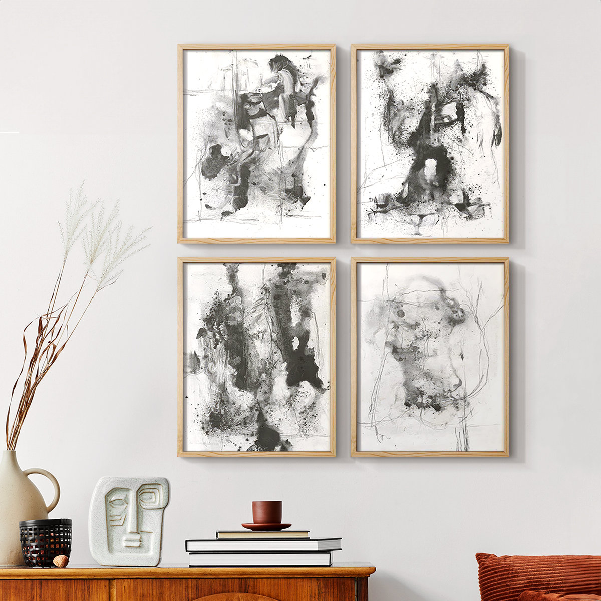 Wrought Studio™ Graphite Abstract I Framed Print - Set of 4 | Wayfair