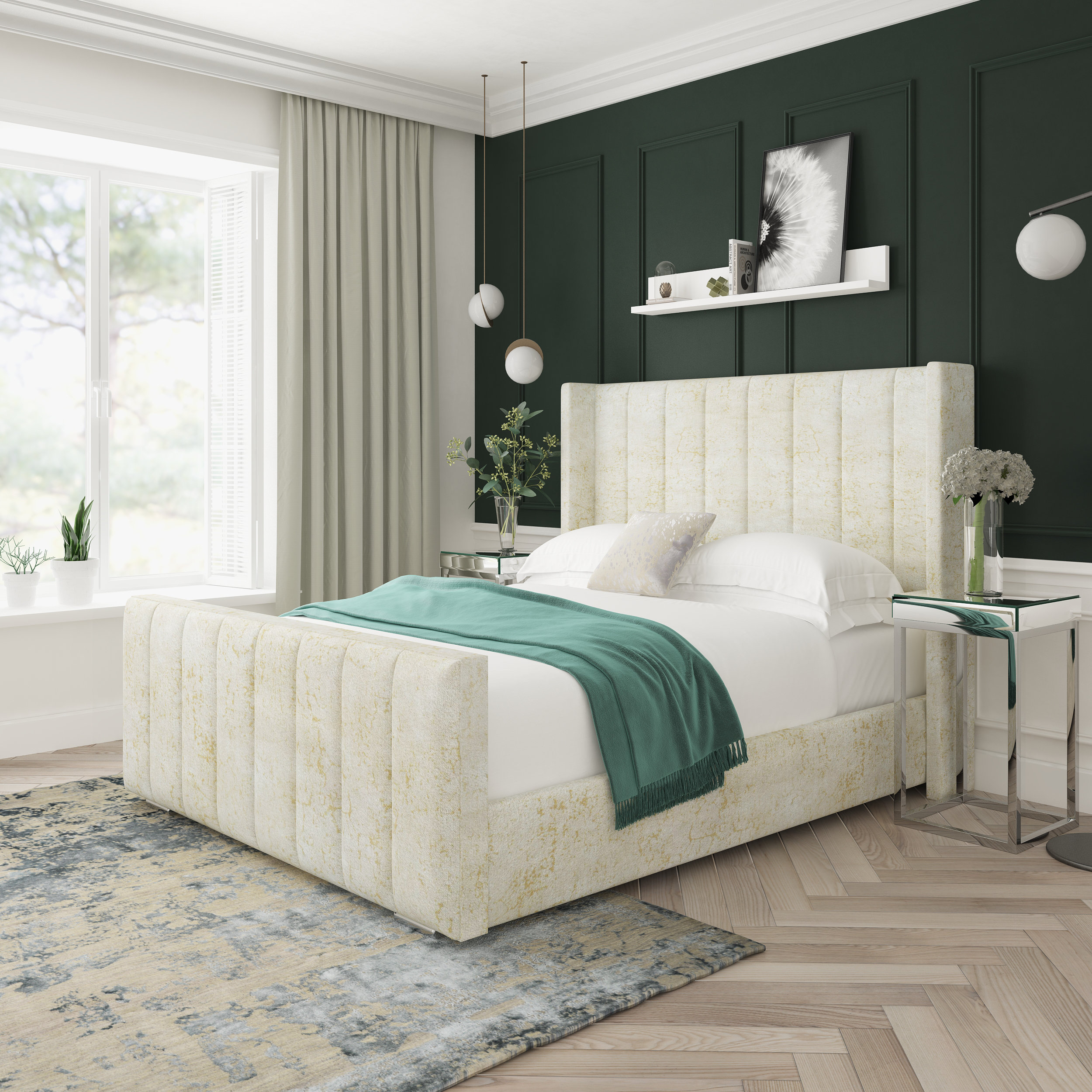 Lark Manor Empire Wing Marble Bed Frame With Floorstanding Headboard ...