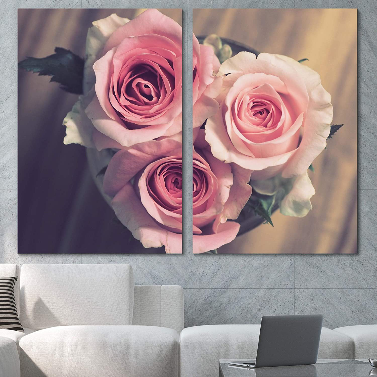 SIGNLEADER Pink Roses Wall Art For Home Office Rose Flower Canvas Wall ...