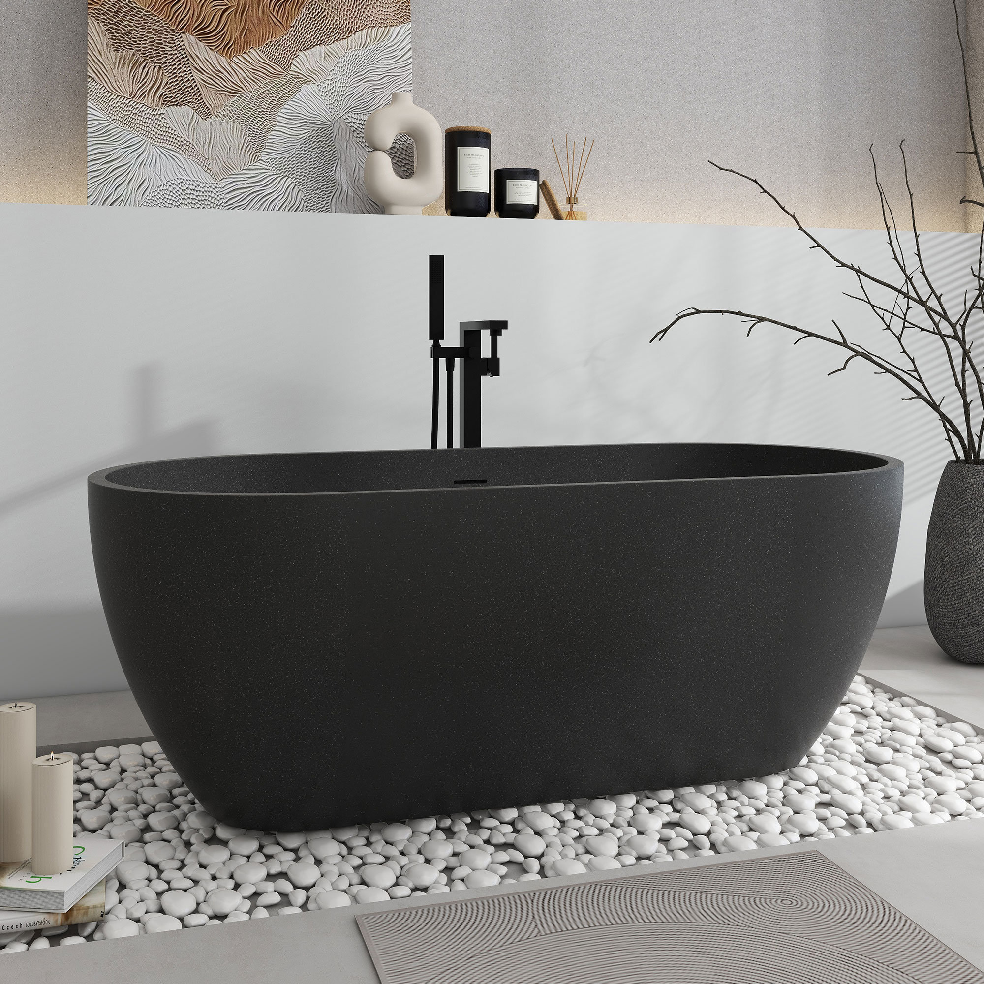 SJ STAR&JANE 63'' X 31'' Freestanding Soaking Terrazzo Bathtub | Wayfair