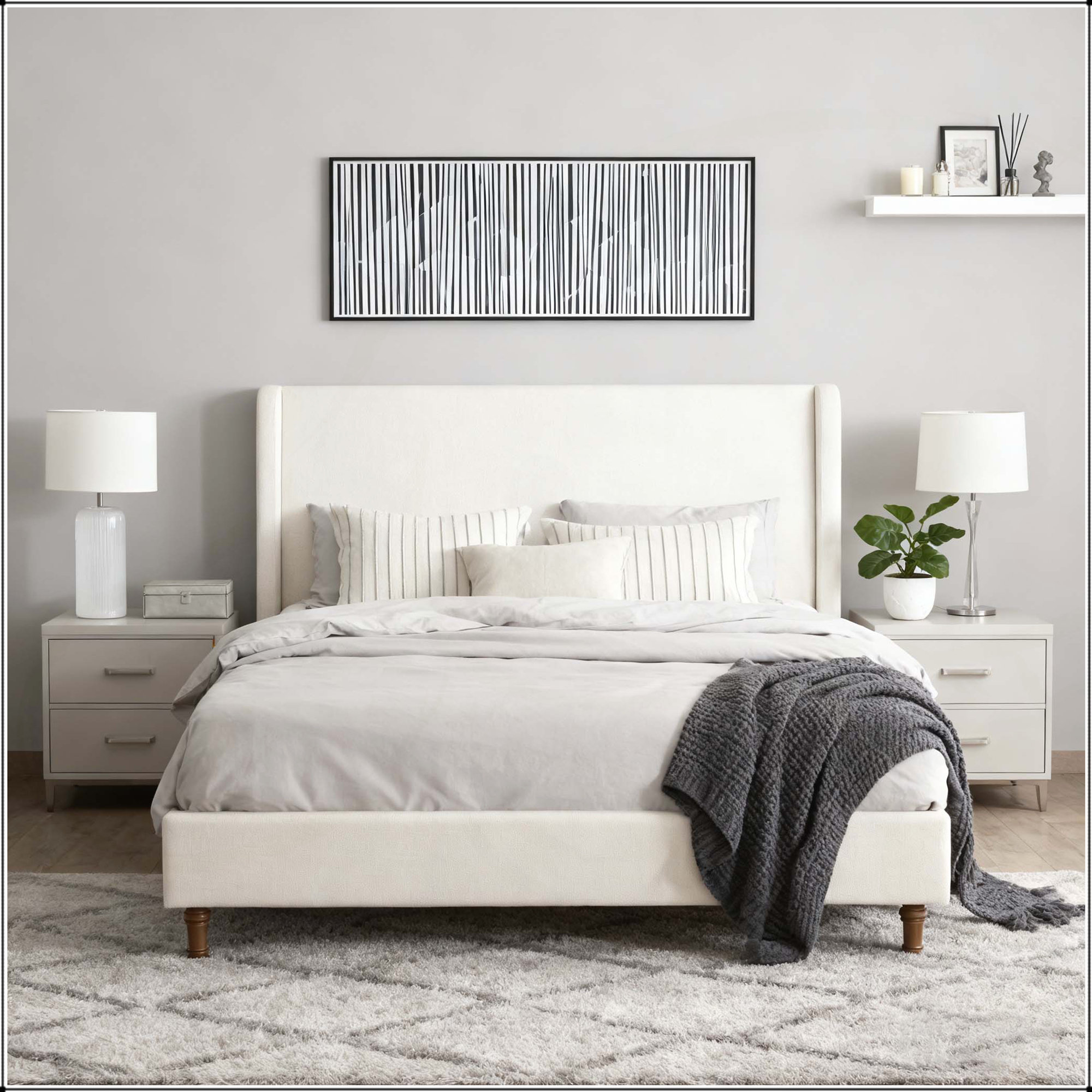 Latitude Run® Hayden Upholstered Wingback Bed with 54 Inch Headboard ...