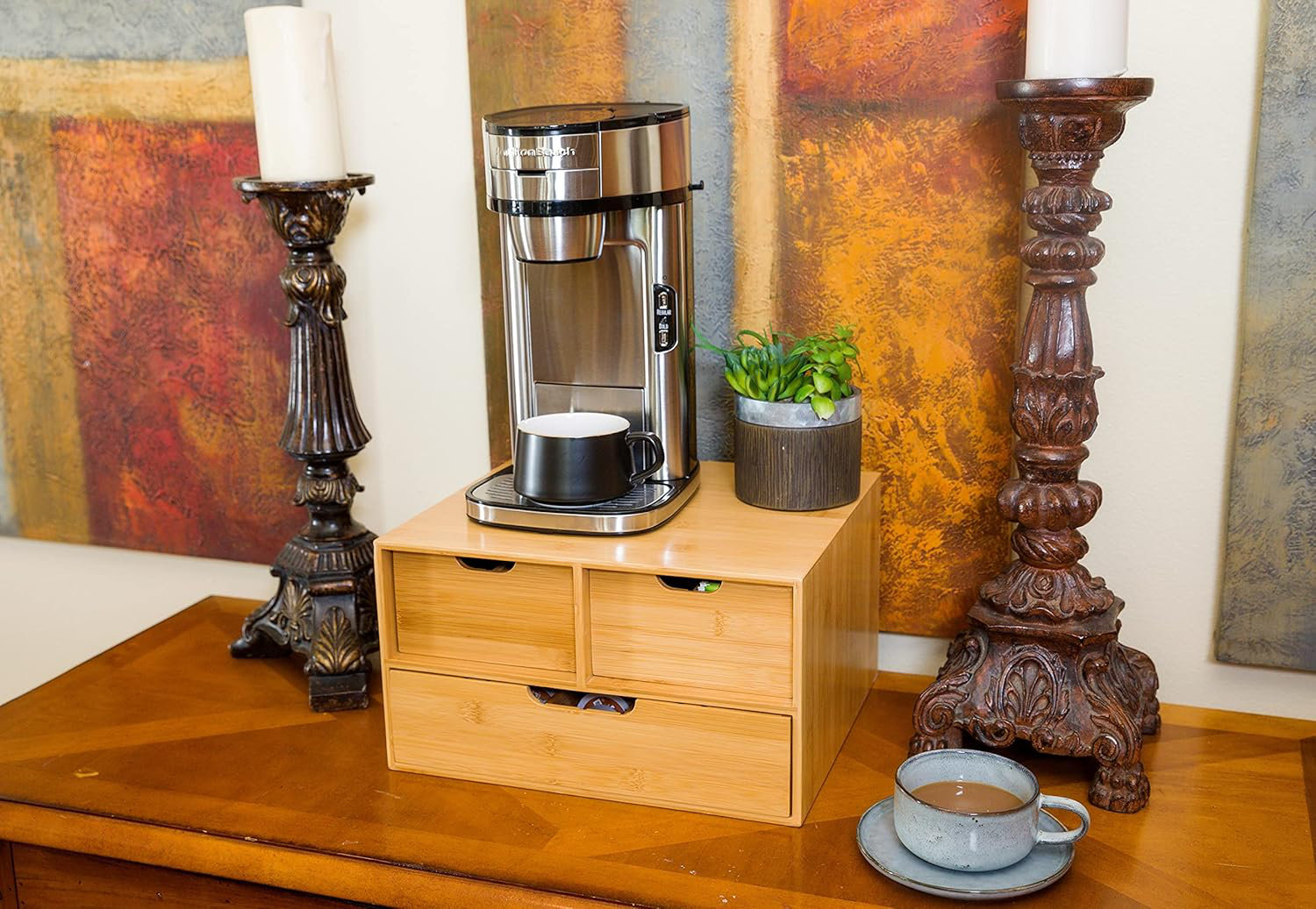 Latitude Run® Extra LARGE Bamboo K Cup Holder For Counter, 2-Tier K-Cup ...