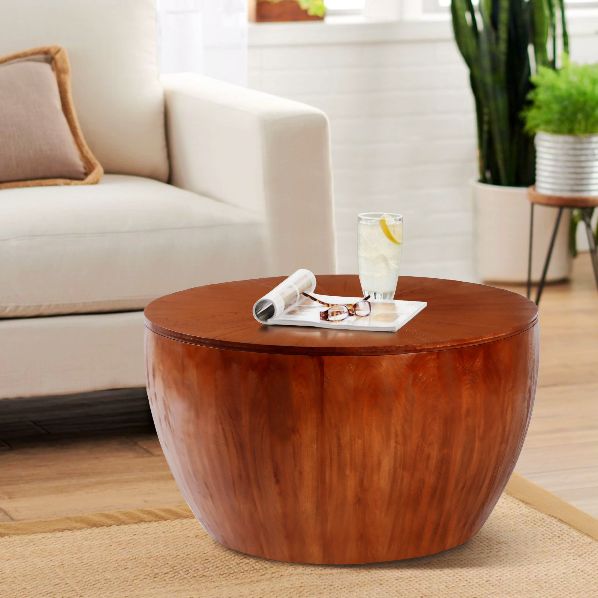 Millwood Pines Ceferino 31.50" Coffee Table,Bucket Shaped Storage Table ...