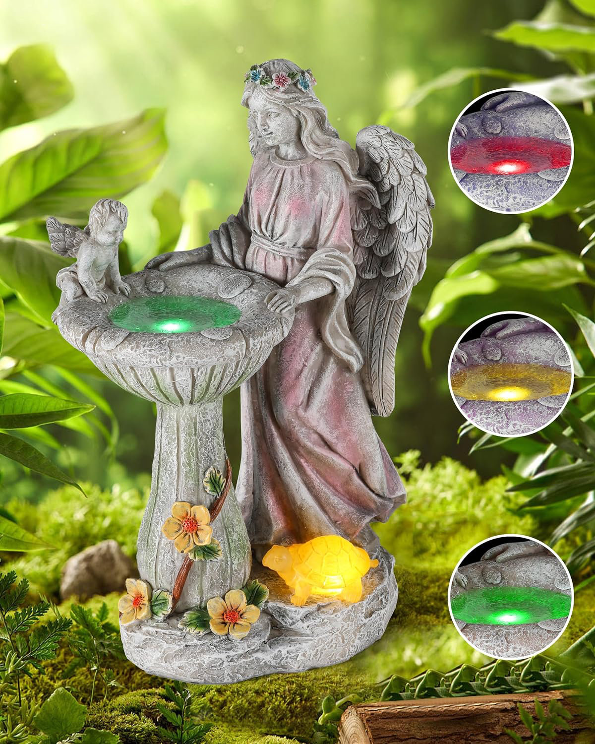 Trinx Solar Angel With Mushroom Bird Bath Statue | Wayfair