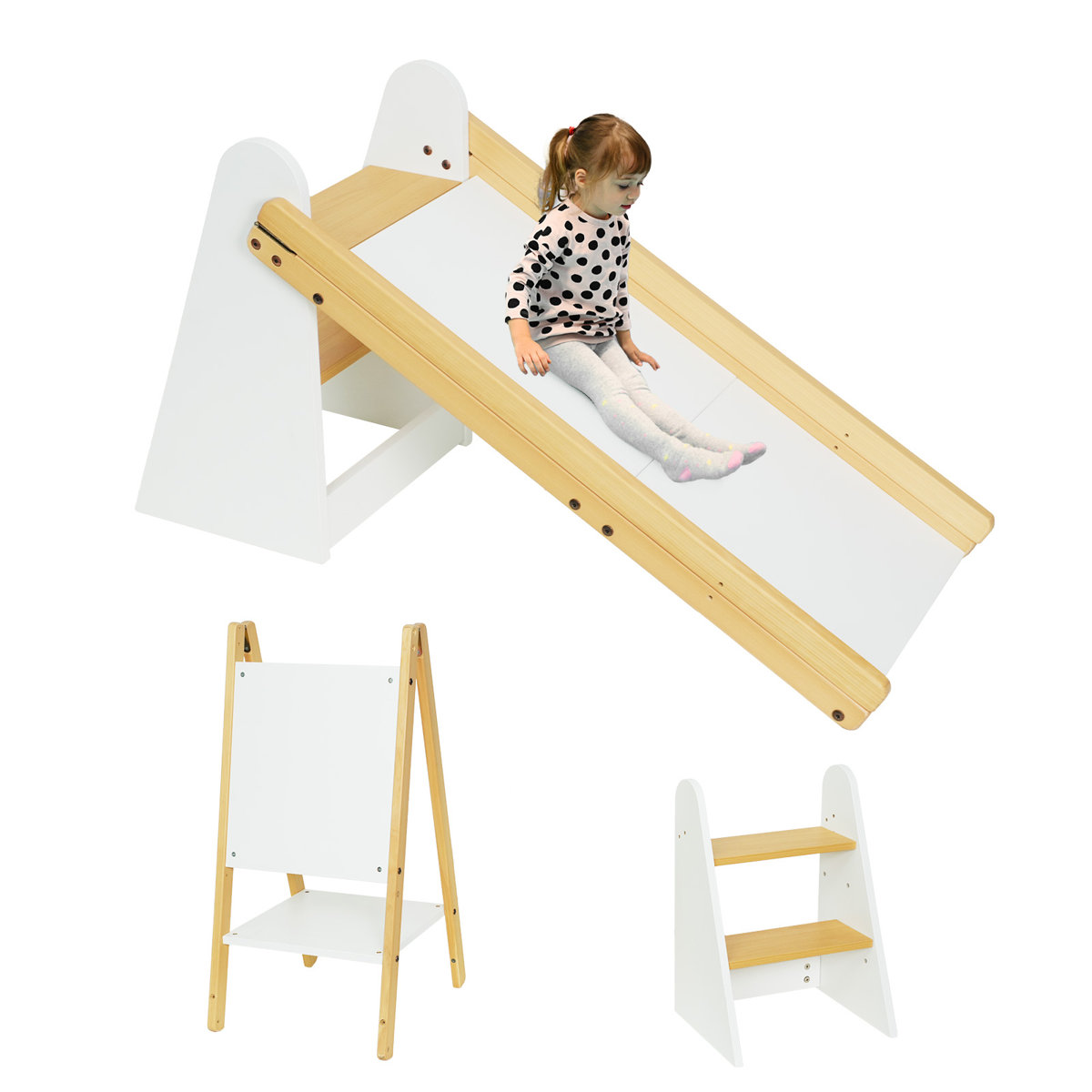 linor 3 in 1 Wooden Slide for Kids - Convertible into Step Stools and ...