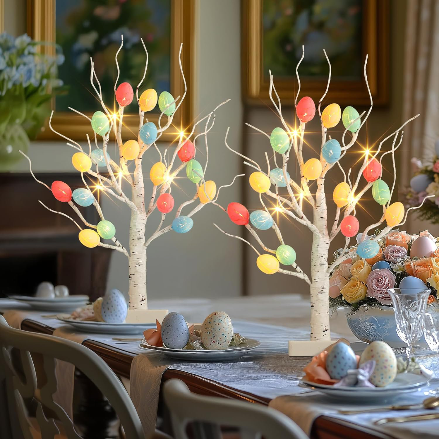 The Holiday Aisle® 2 Pcs Easter Egg Tree, 22 Inch Lighted Easter Tree ...