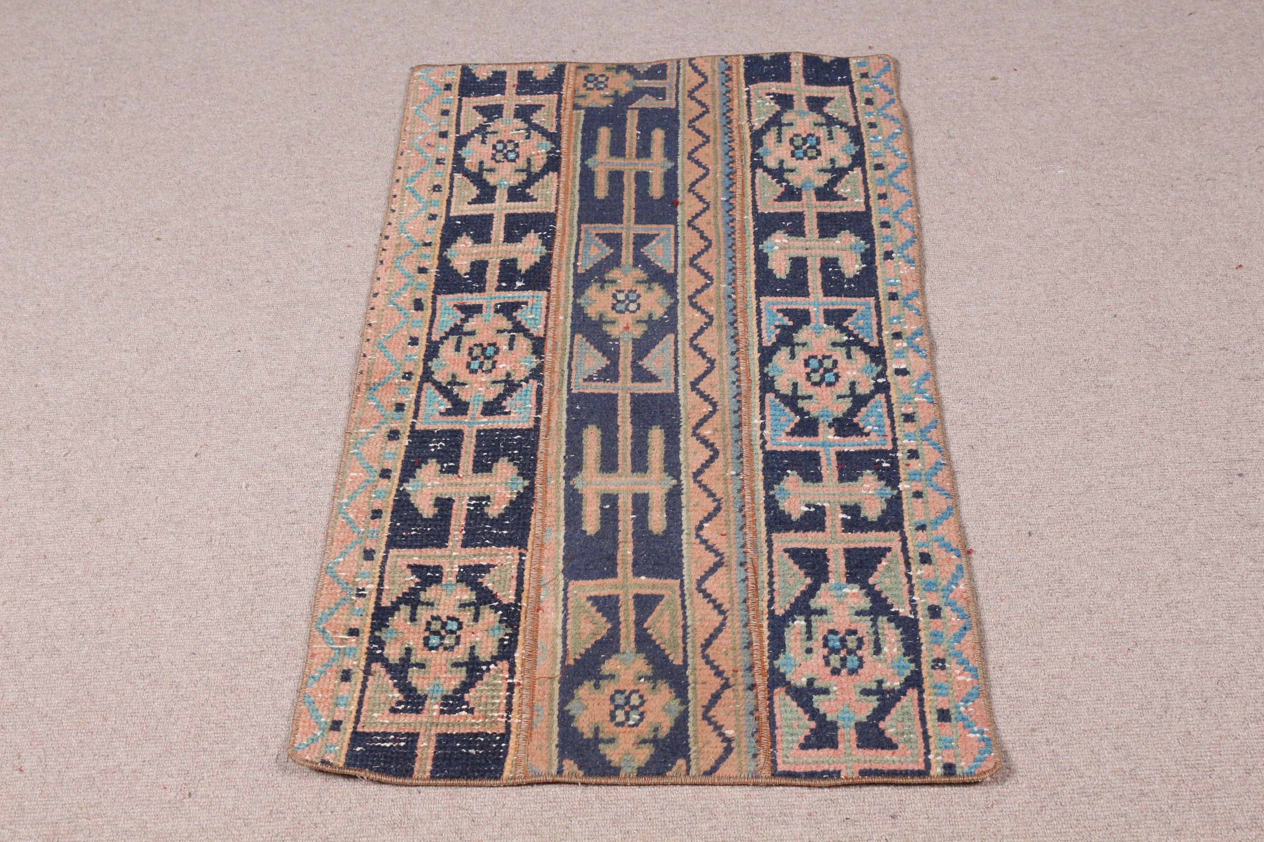 Red Barrel Studio® Vintage Turkish Small Patchwork Rug In Blue For Door ...