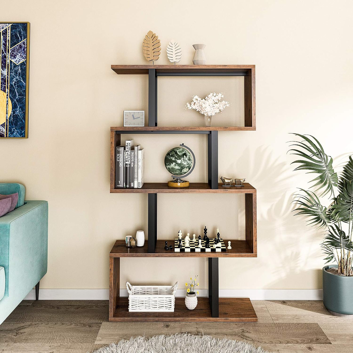 17 Stories Nathulal Stylish Wooden Room Divider With Open Shelving For ...