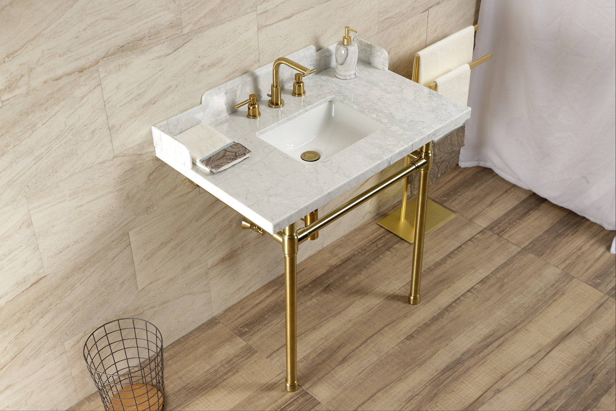 Kingston Brass Dreyden 36-Inch Carrara Marble Console Sink with ...