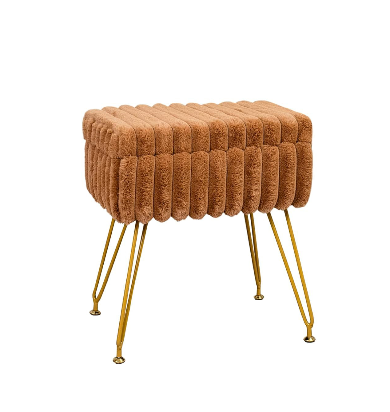 Everly Quinn Faux Fur Vanity Stool With Storage Ottoman, Vanity Chair ...
