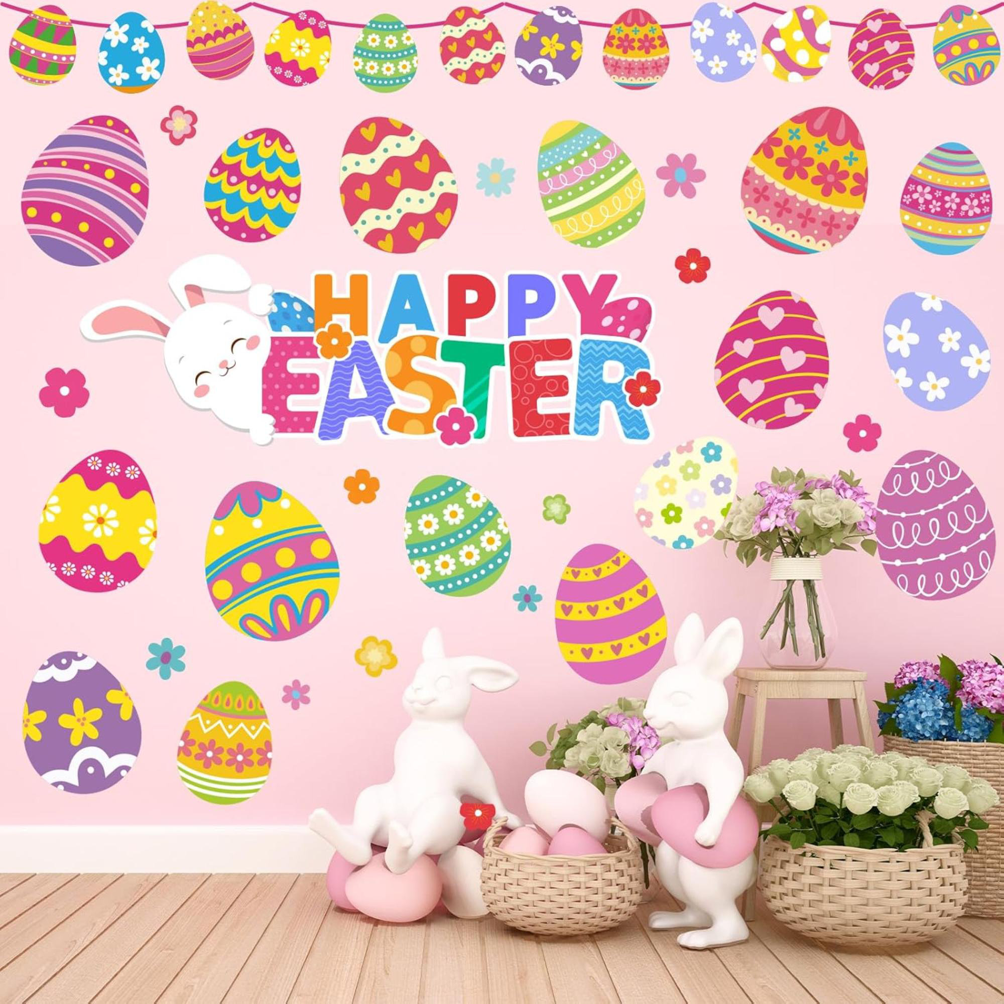 The Holiday Aisle® Easter Wall Decor Stickers Happy Easter Egg Flower ...