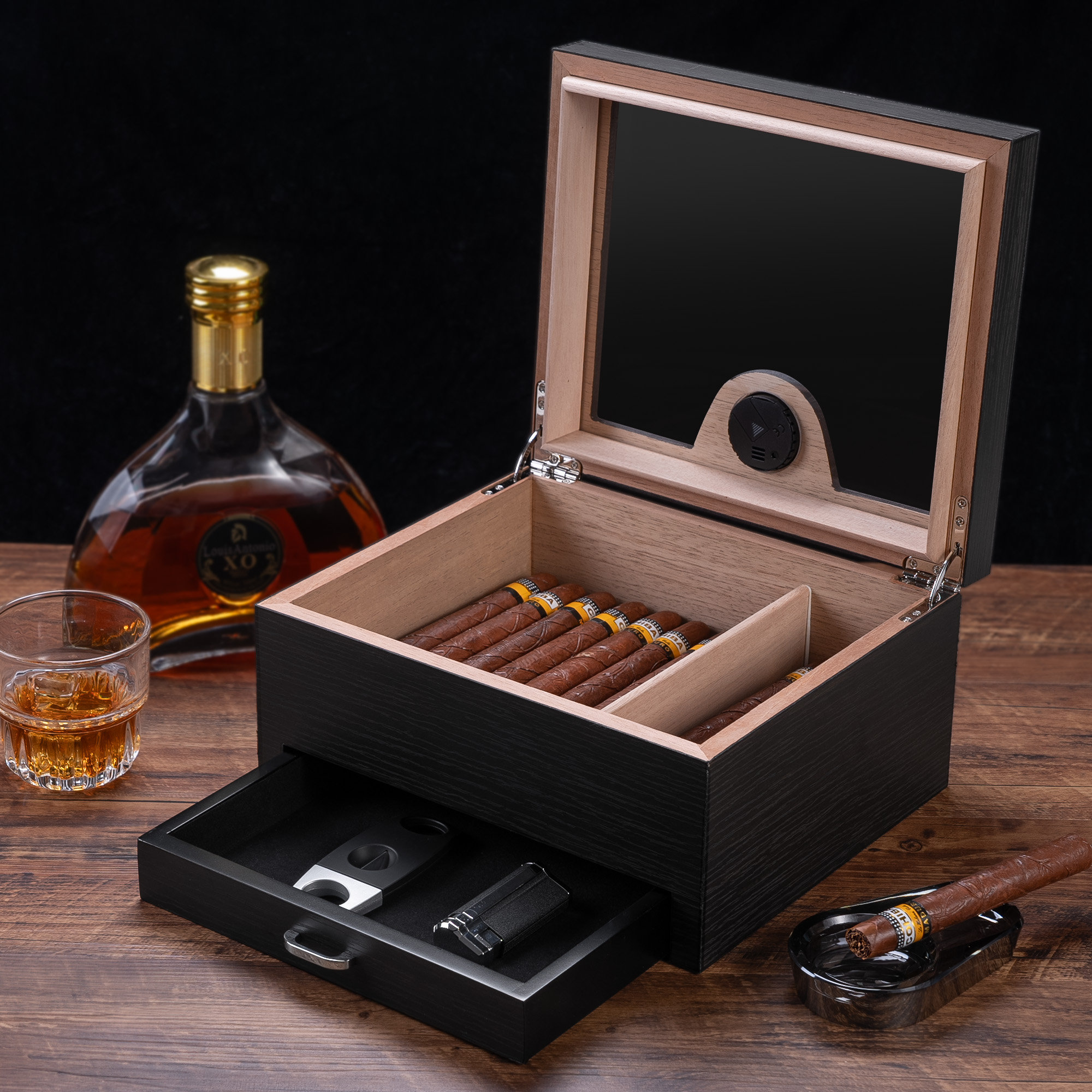Lark Manor™ Cigar Humidor Box for 50 Cigars with Digital Hygrometer ...