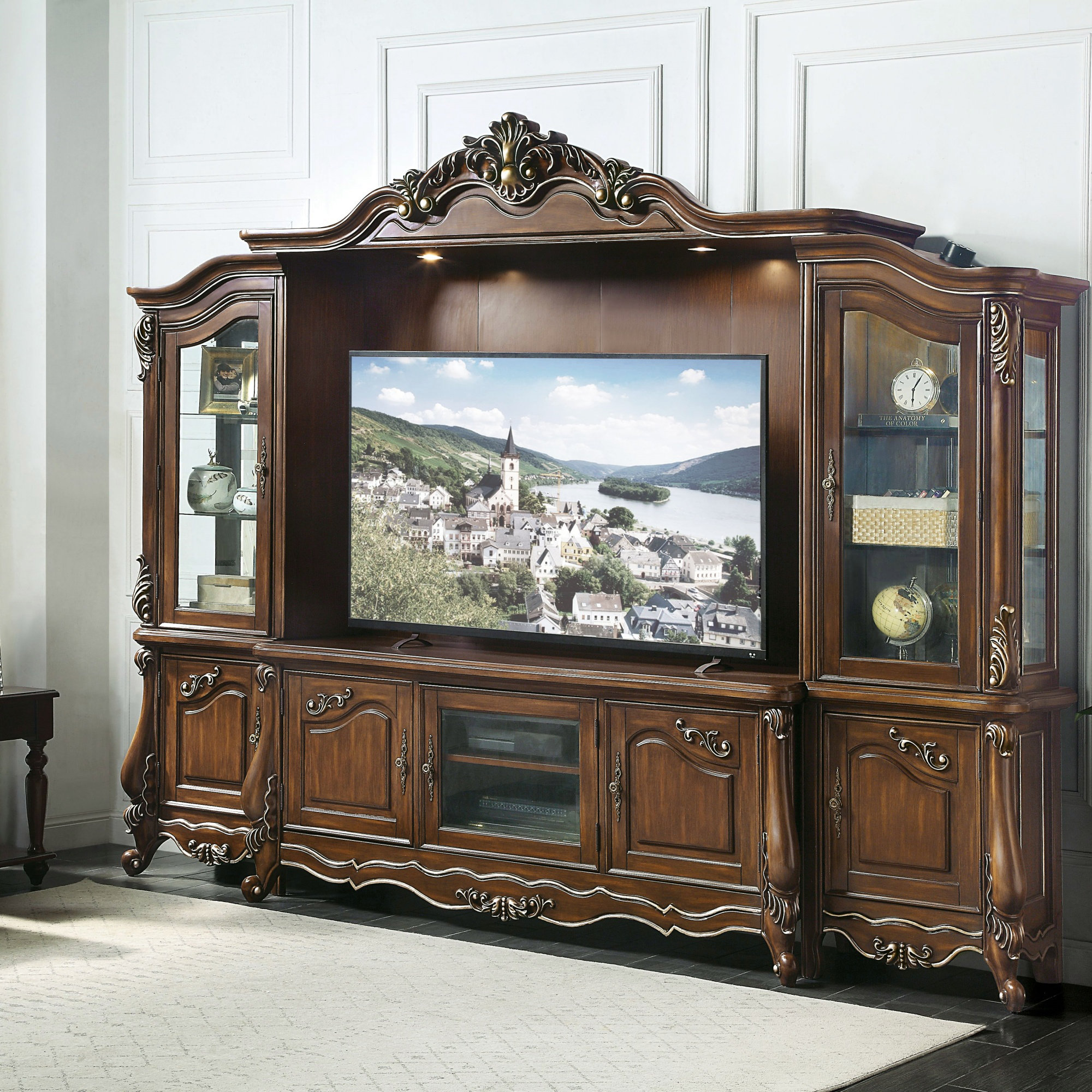 Ebern Designs Skara Wooden Entertainment Center with Touch Light ...