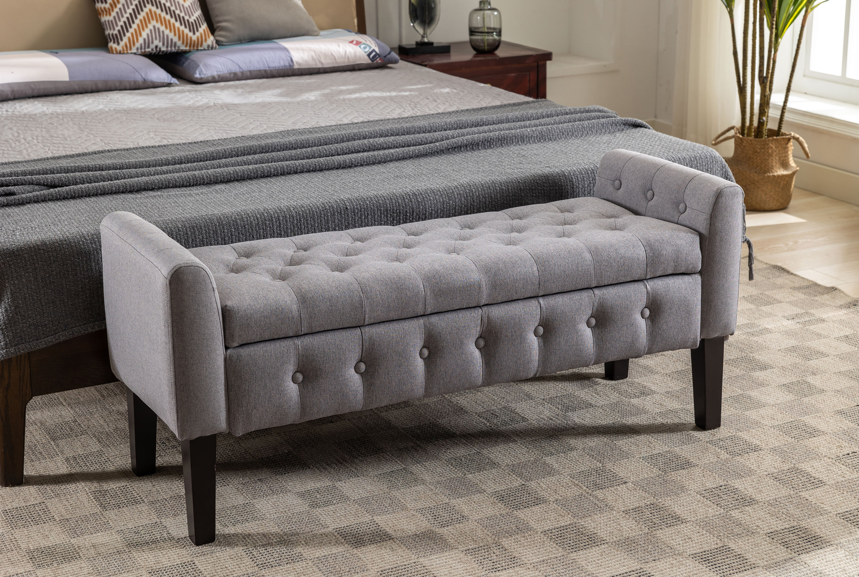 Lark Manor Anvee Fabric Storage Bench with Rubberwood Legs & Reviews ...