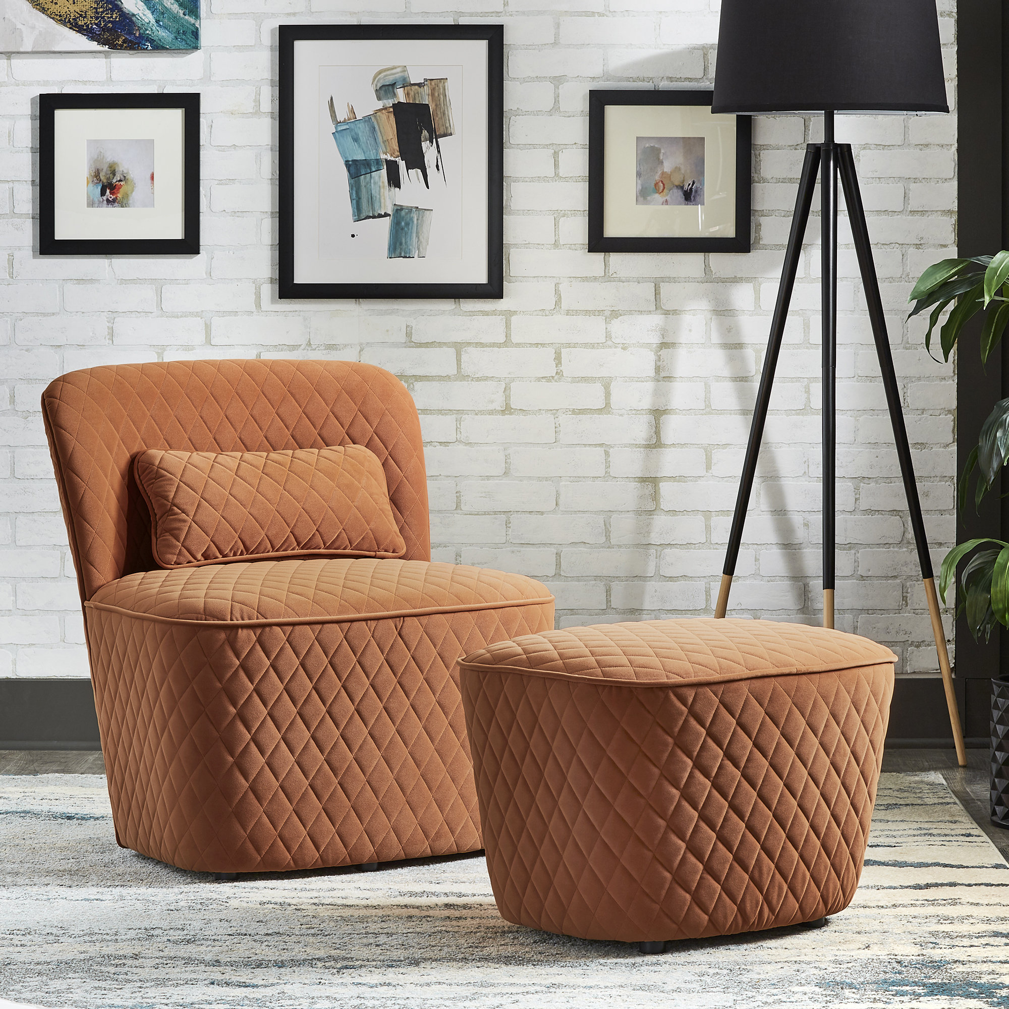 Everly Quinn Mayer 28.2" Wide Polyester Slipper Chair and Ottoman ...