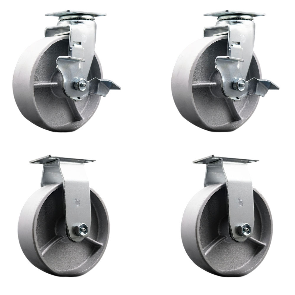 Service Caster 4 Piece Semi Steel Cast Iron Bronze Bearing Caster Set ...