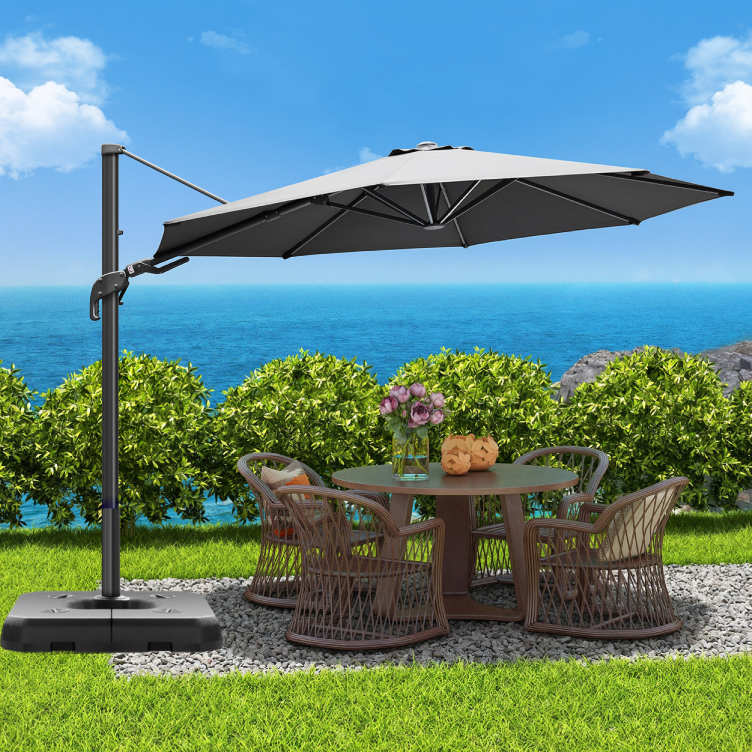 Arlmont & Co. Belmira 120" Aluminum Cantilever Offset Outdoor Patio ...