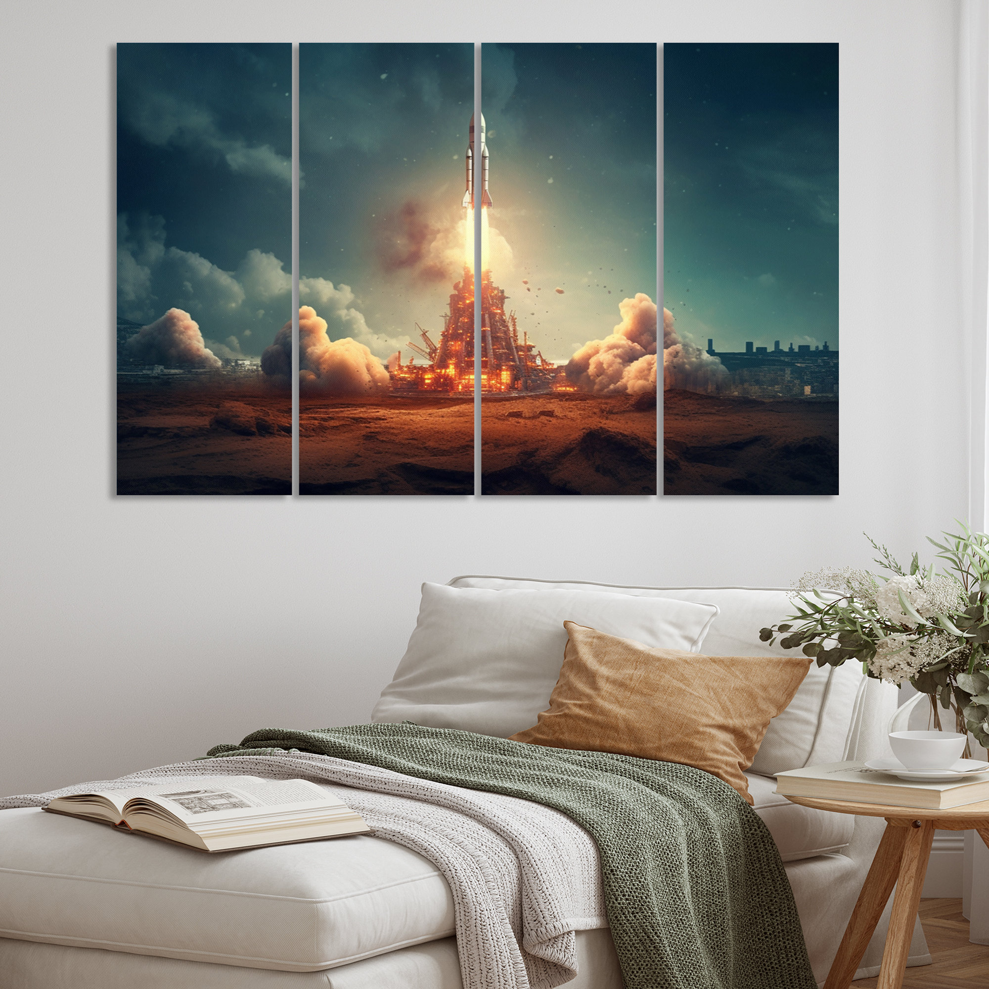 Design Art Vintage Spaceship Rocket I - Rocket Metal Art Print Set ...