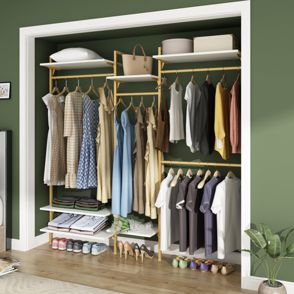 Rebrilliant Oloran Gold Wall Mount Clothes Rack with 4 Hanging Rods ...