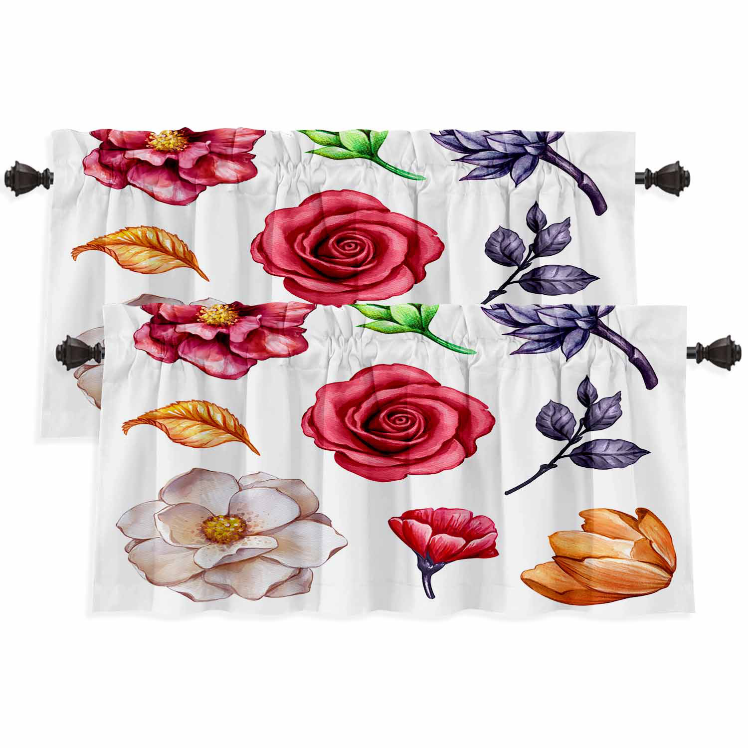 Ophelia & Co. Orange 52"W Watercolor Floral Autumn Flowers Rose Window ...