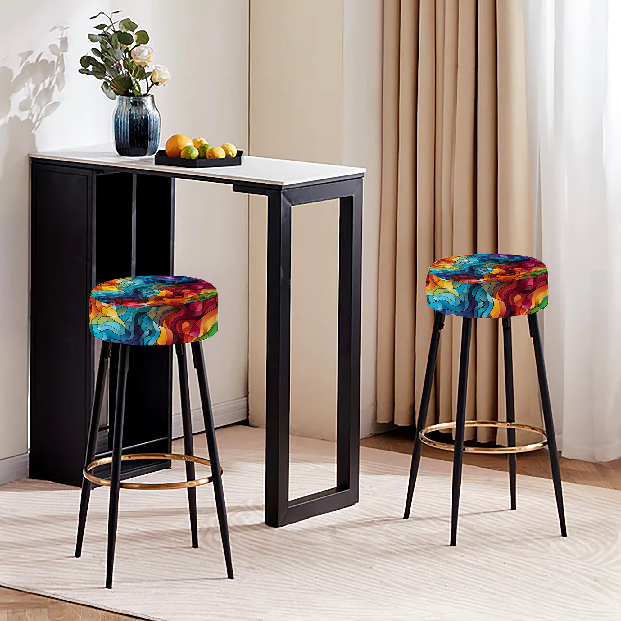Design Art Poupart Psychedelic Puzzle - Abstract Bar Stools Set Of 2 | Wayfair