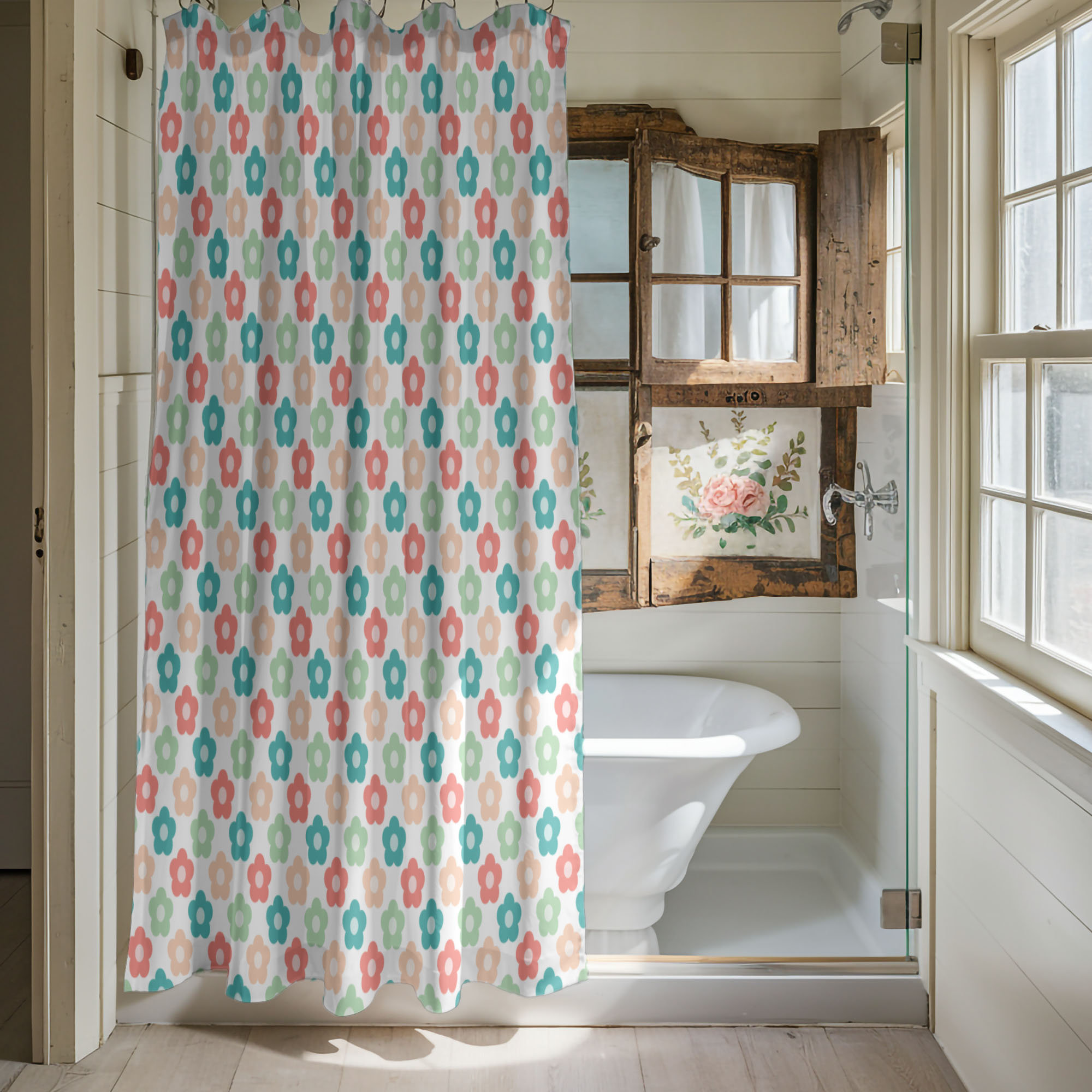 East Urban Home Coral Cyan - Premium Shower Curtain | Wayfair