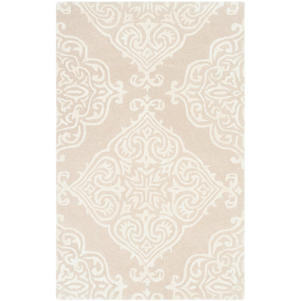 One Allium Way® Bernon Hand Tufted Viscose/Wool Damask Rug in Beige ...