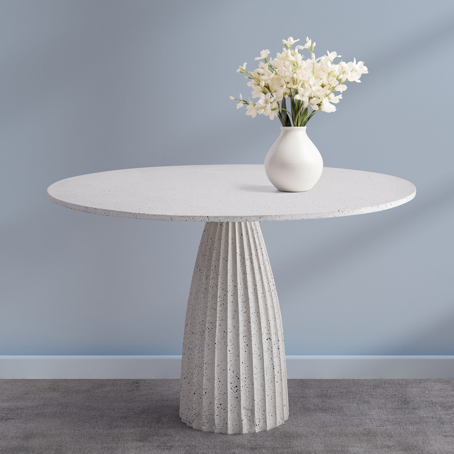 Joss & Main White Aluminum Dining Table W/Chisel Texture Base Dia 47.3 ...
