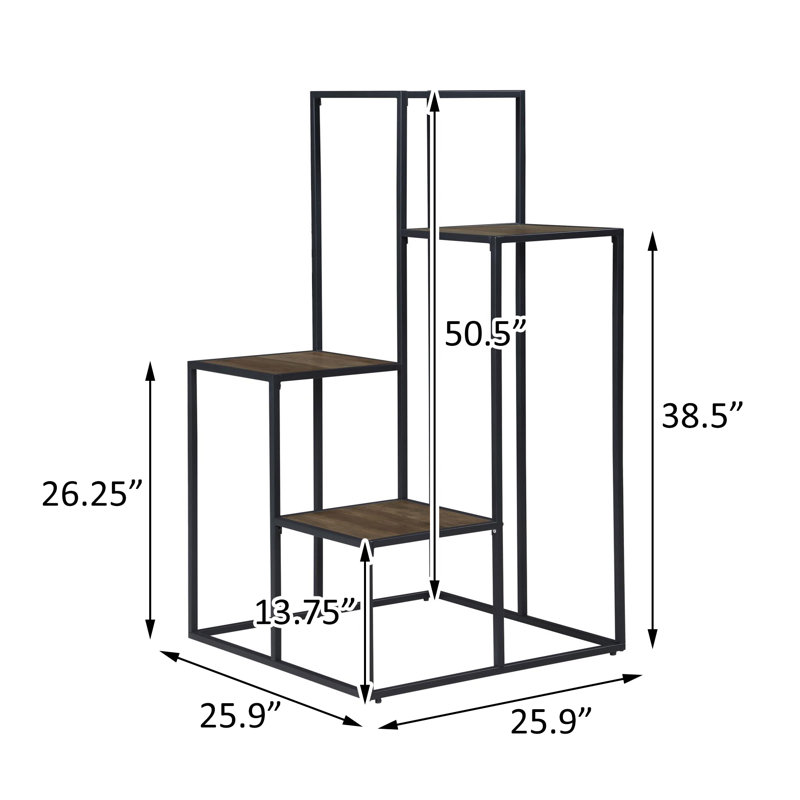 17 Stories Kirstyleigh 4 - Tier Shelving Unit in Rustic Brown and Black ...