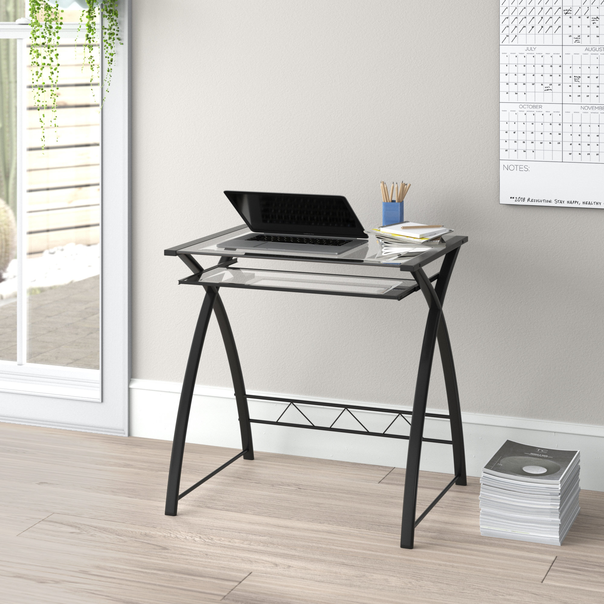 Wade Logan® Eckstein Glass Top Computer Desk & Reviews | Wayfair