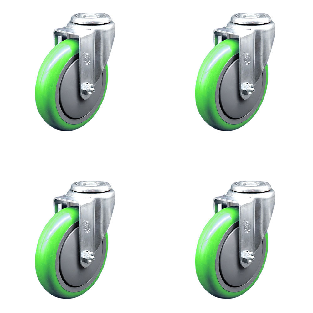 Service Caster 5 Inch Green Polyurethane Wheel Swivel Bolt Hole Caster ...