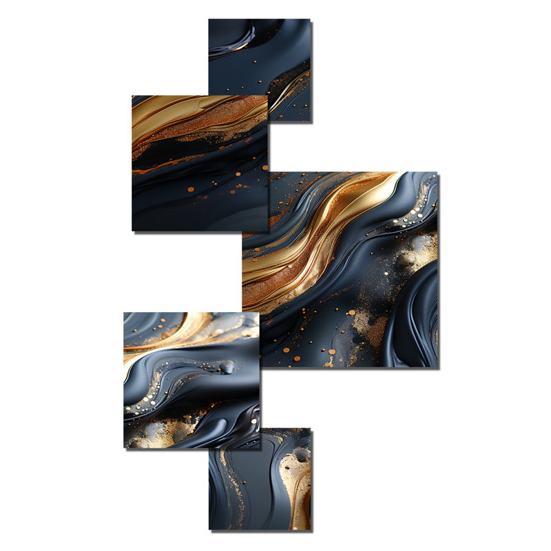 Mercer41 Gold And Grey Volcano Fusion IV - Marble Square Wall Art Set ...