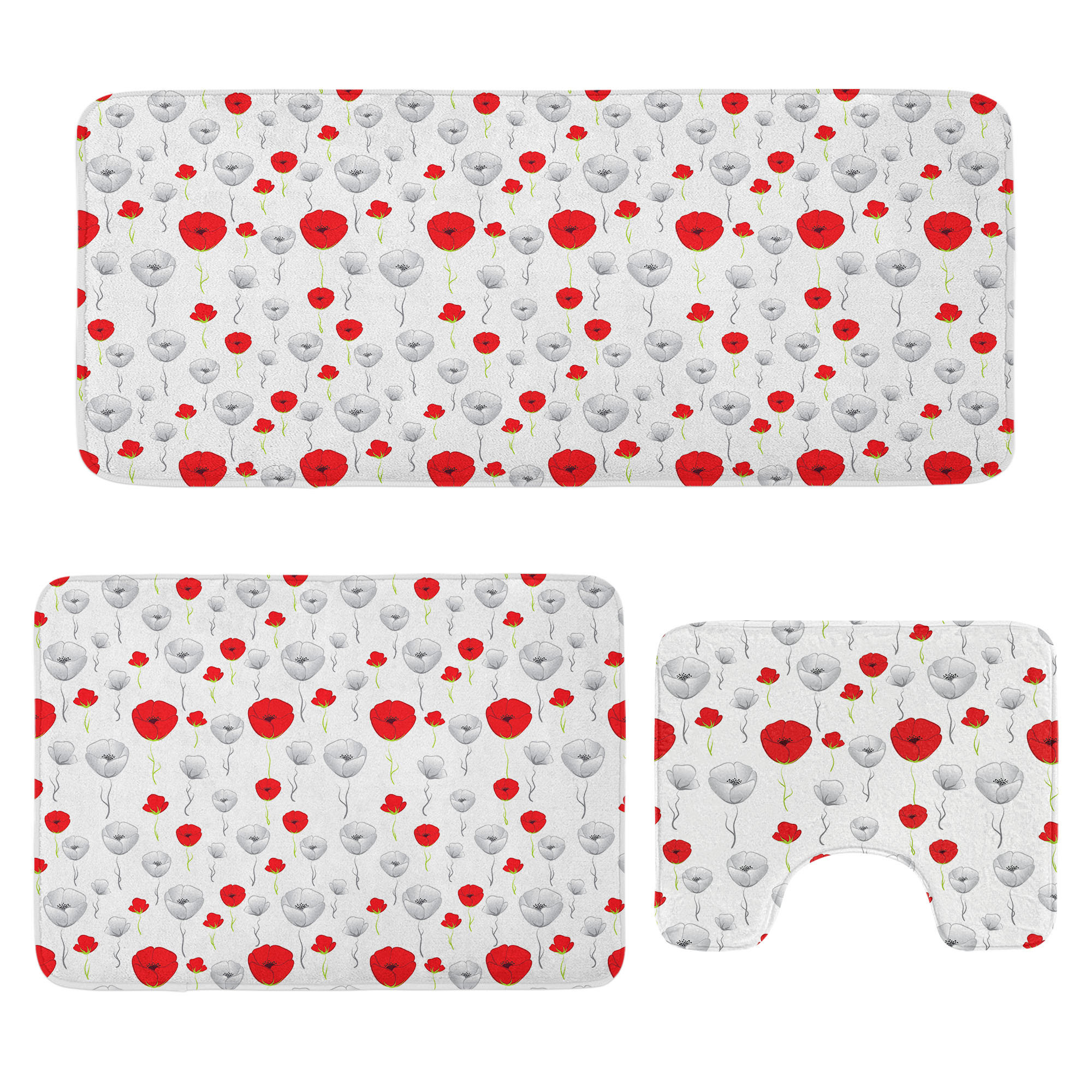 Red Barrel Studio® Poppy Flower Bathroom Rug Set 3 Pieces U-Shape ...